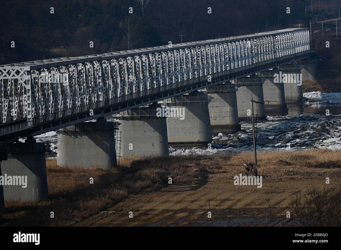 Paju, South Korea. 12th Feb, 2021. The Freedom Bridge crosses the Imjin ...