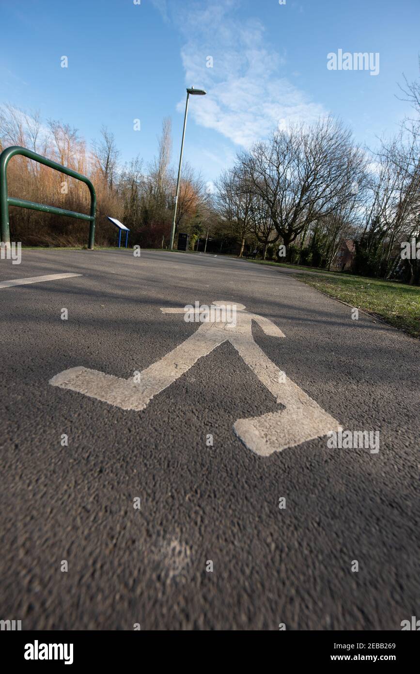 Basingstoke Town centre walkway man pedestrian sign on pavement Stock ...