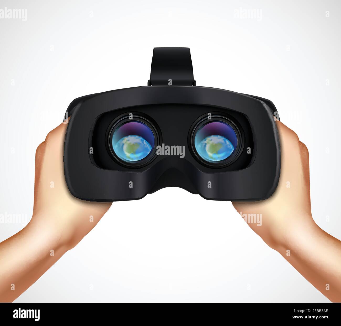 Hands holding virtual augmented reality headset for computer games ...