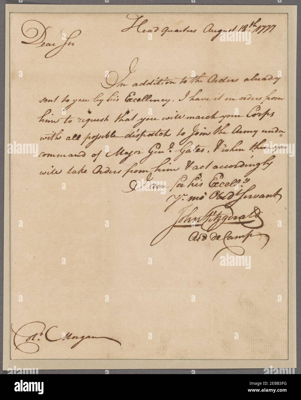 Fitzgerald, John. Headquarters. To Colonel Morgan Stock Photo - Alamy