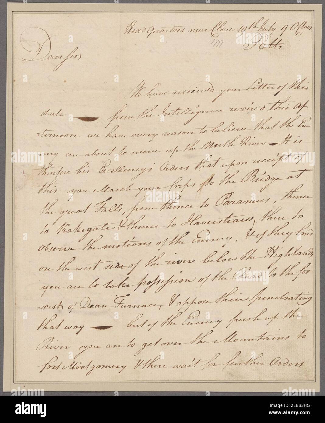 Fitzgerald, John. Headquarters near Clove. To Colonel Morgan Stock ...