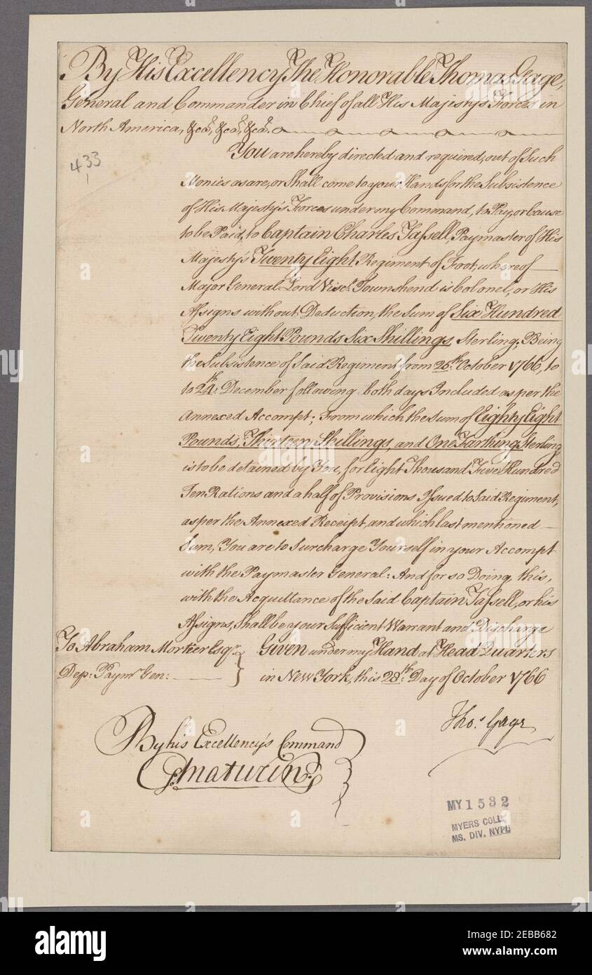 Gage, Thomas. To Abraham Mortier Stock Photo - Alamy