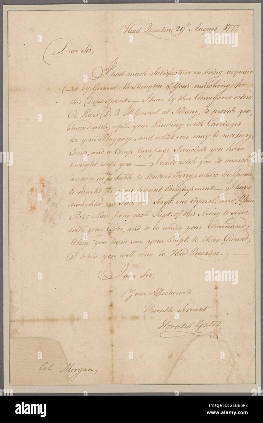 Gates, Horatio. Headquarters. To Colonel Morgan Stock Photo - Alamy