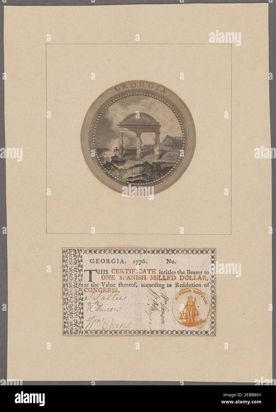 Georgia paper money. One Spanish milled dollar Stock Photo - Alamy