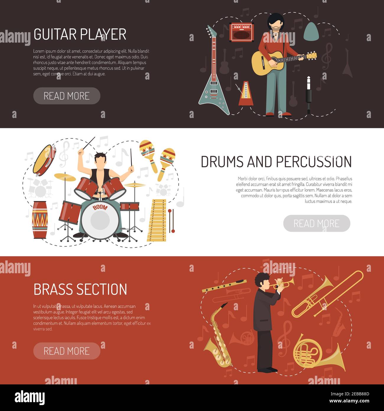 Musicians horizontal banners with different musical Instruments so as ...