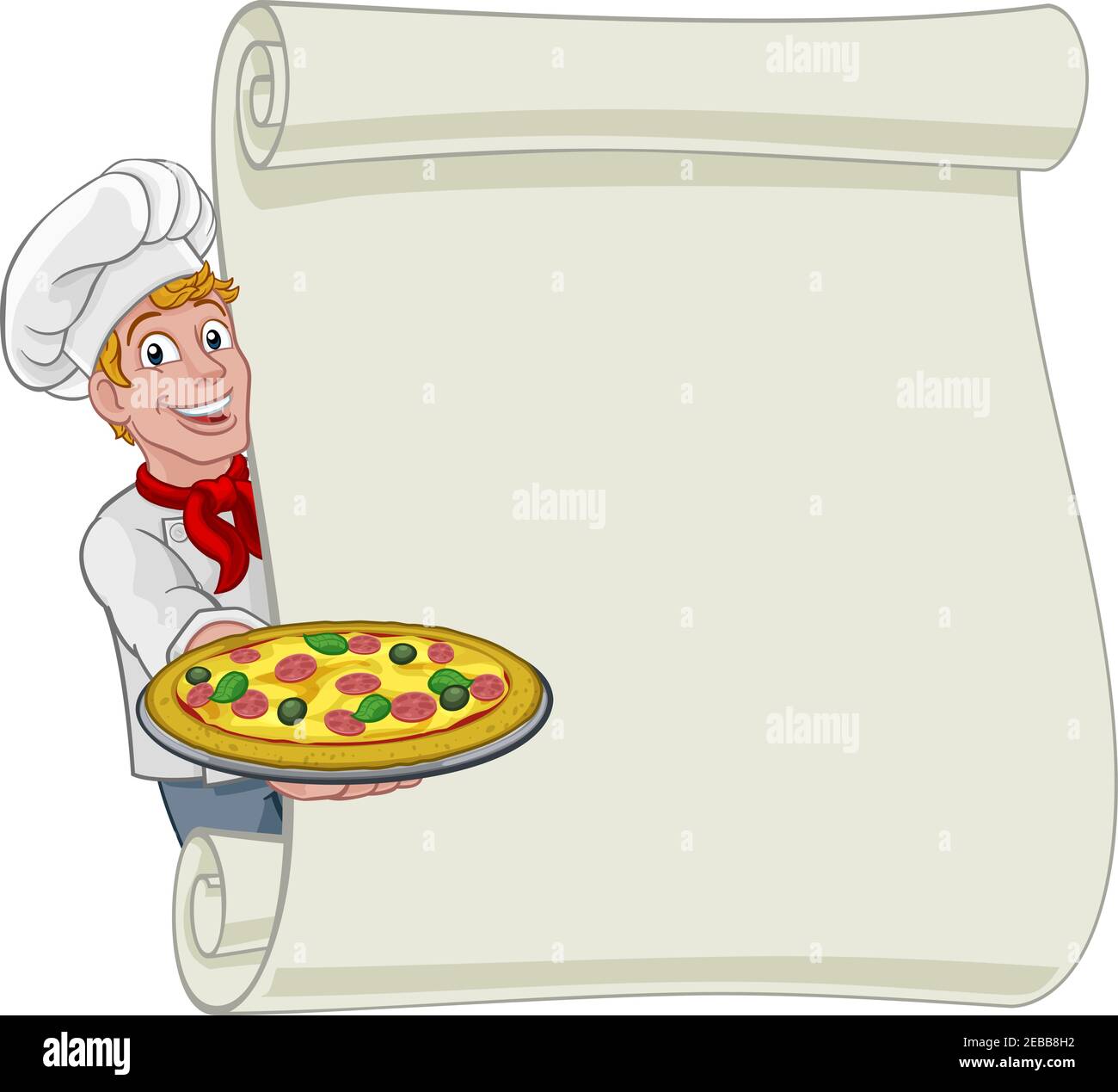 Pizza Chef Cartoon Man Scroll Menu Sign Background Stock Vector Image ...