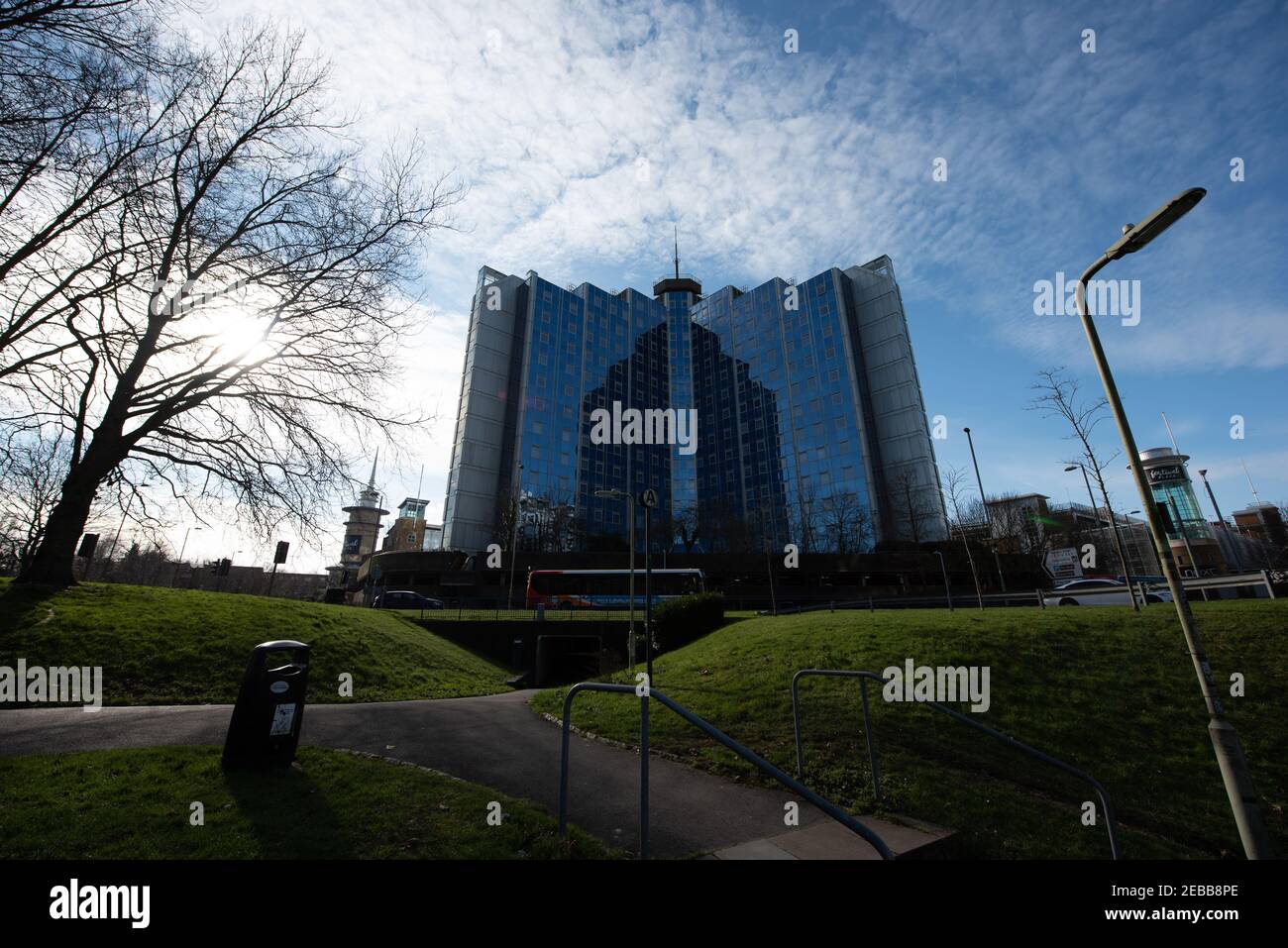 Churchill Place Basingstoke Town centre sky line Stock Photo - Alamy