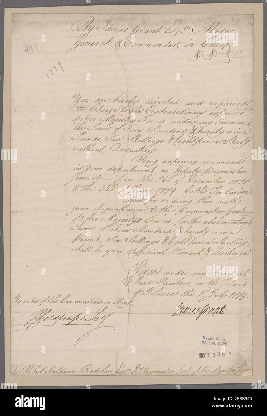 Grant, James. St. Lucia. To Robert Haldane Bradshaw Stock Photo - Alamy