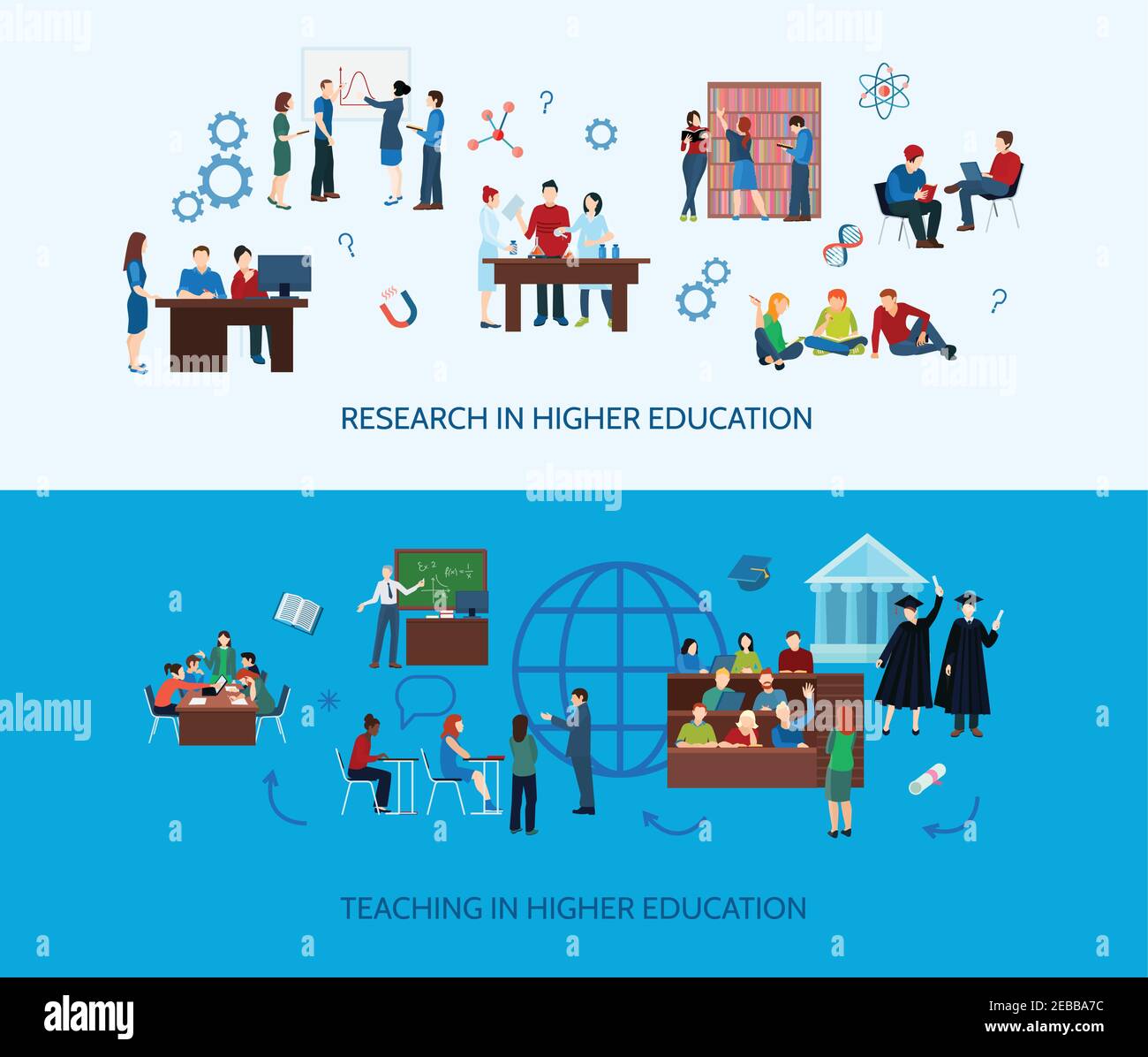 University learning horizontal banners with studying students and ...