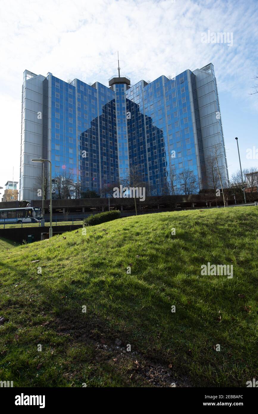 Churchill Place Basingstoke Town centre sky line Stock Photo - Alamy