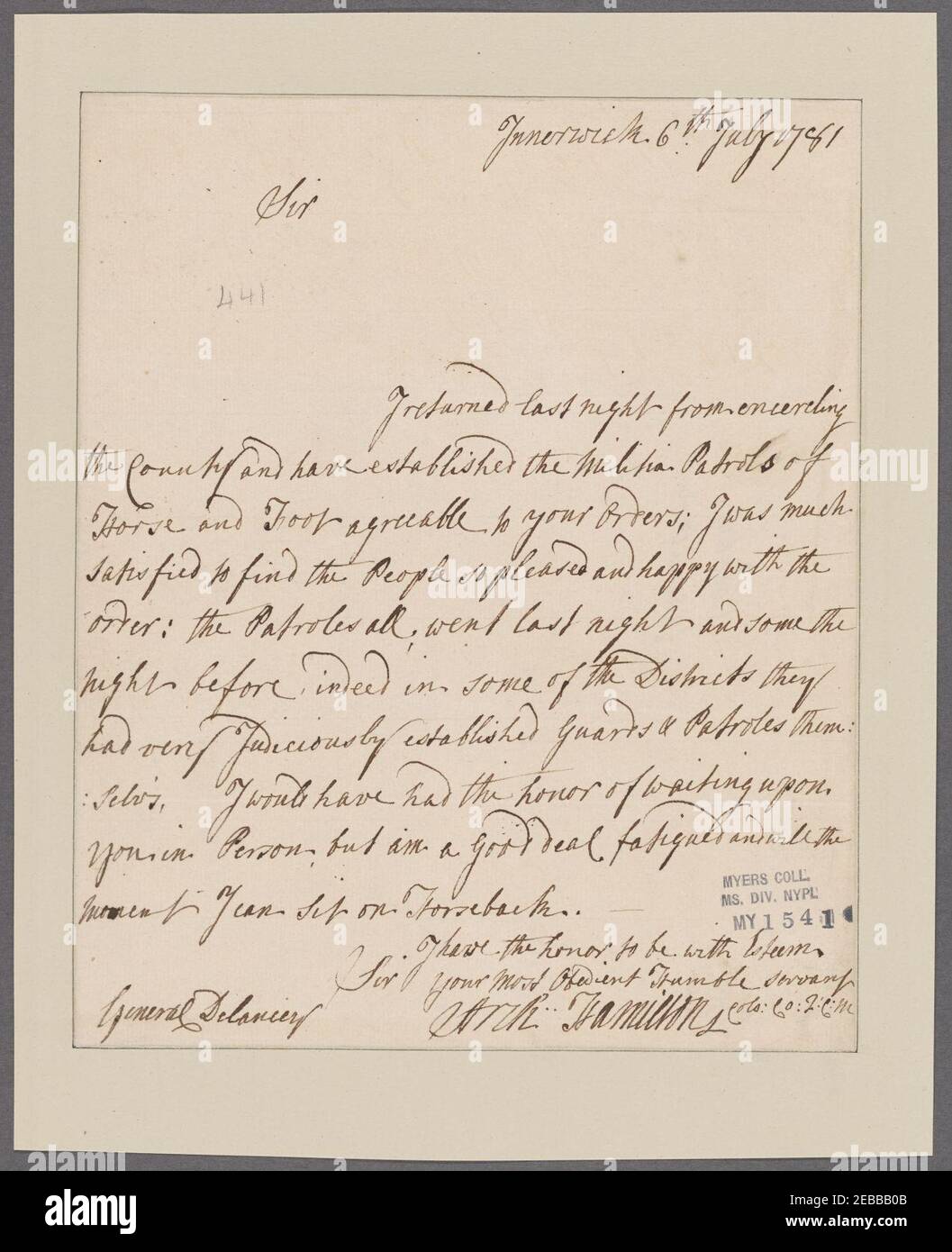 Hamilton, Archibald. Innerwick. To General Delancey Stock Photo - Alamy
