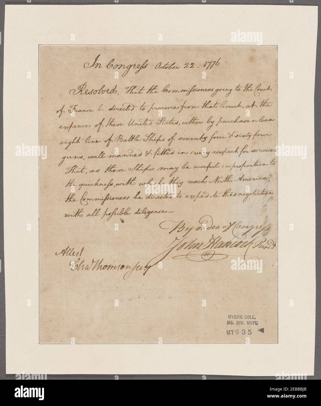 Hancock, John. In Congress Stock Photo - Alamy