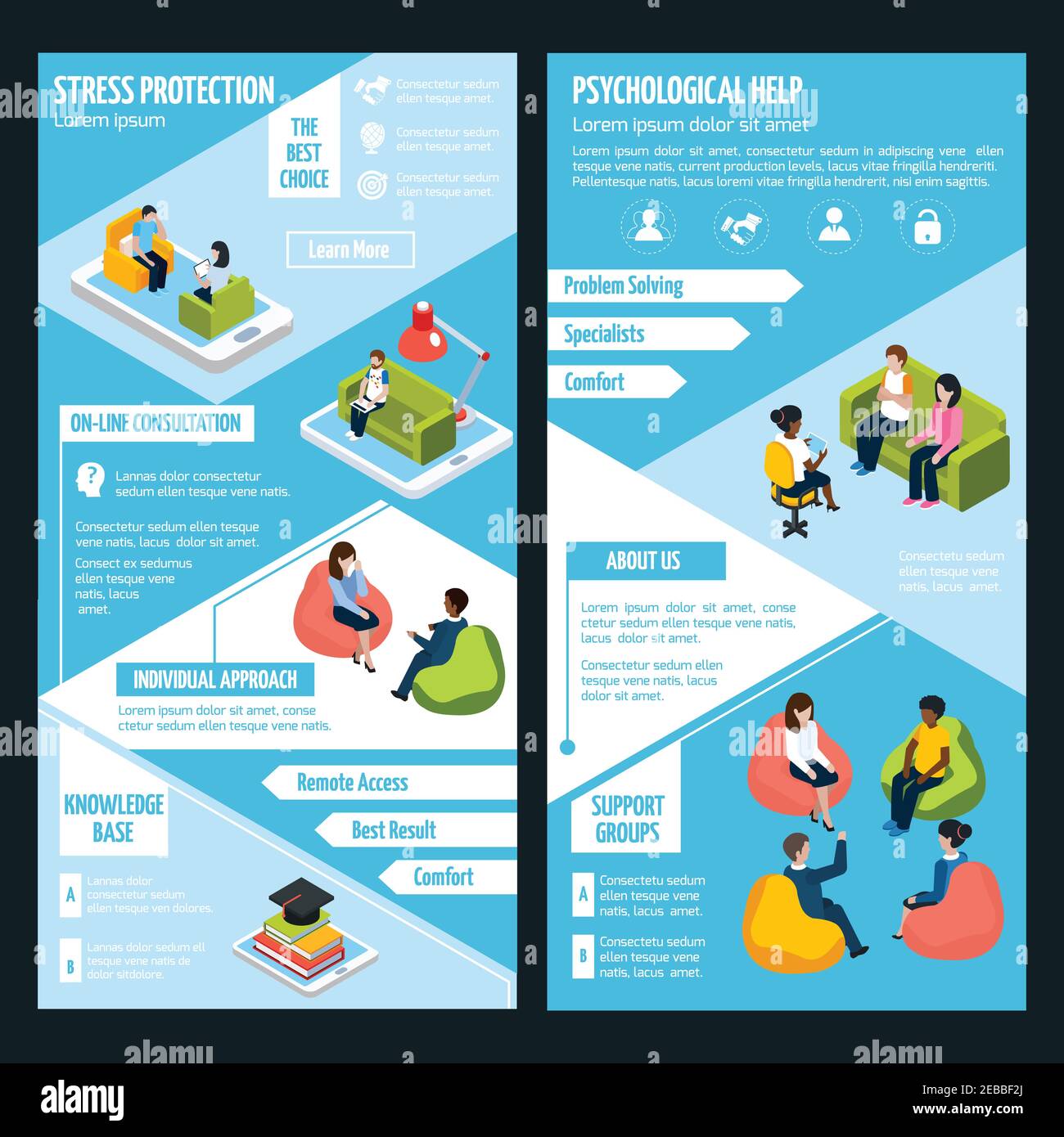 Stress isometric vertical banners with differents ways of depression ...