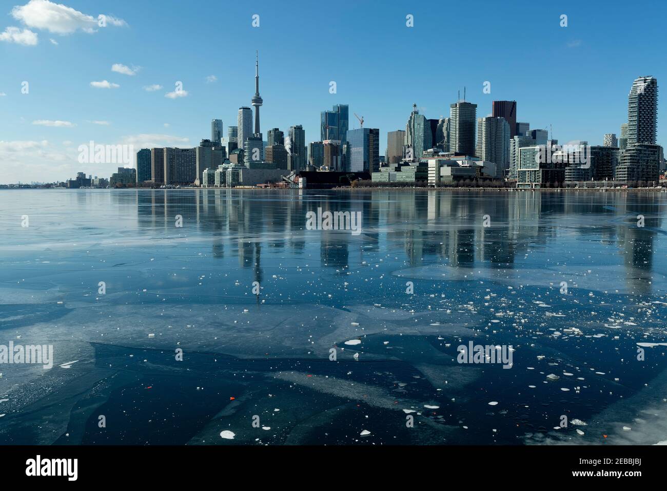 Toronto Skyline with frozen Inner Toronto Harbour. Toronto Ontario ...