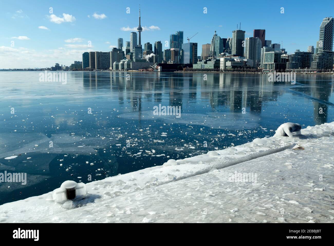 Toronto Skyline with frozen Inner Toronto Harbour. Toronto Ontario ...