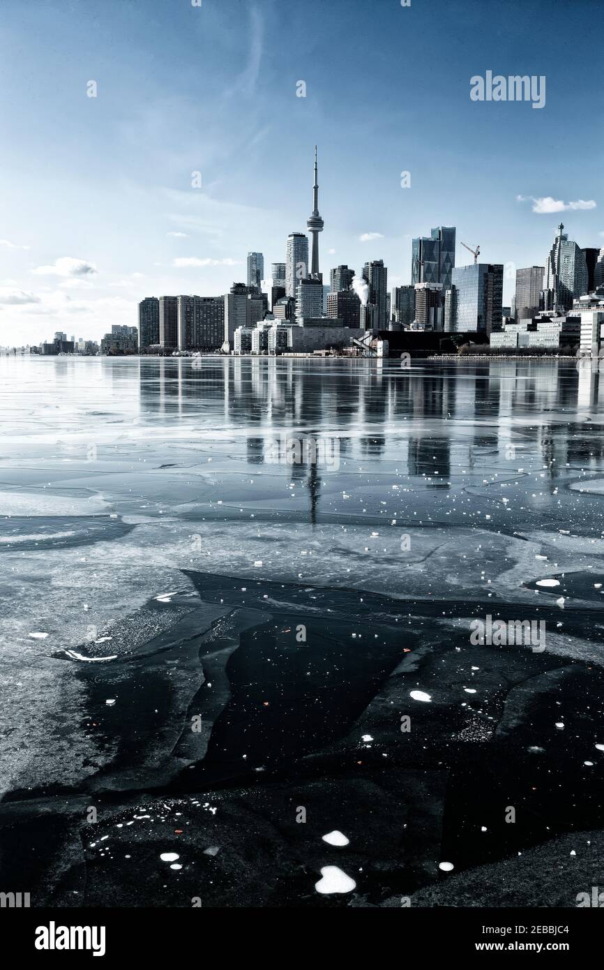 Toronto Skyline with frozen Inner Toronto Harbour. Toronto Ontario ...