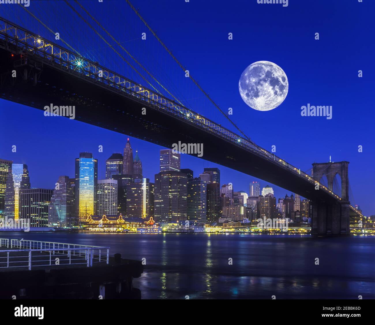 2001 HISTORICAL BROOKLYN BRIDGE (©J & W ROEBLING 1876) DOWNTOWN SKYLINE ...