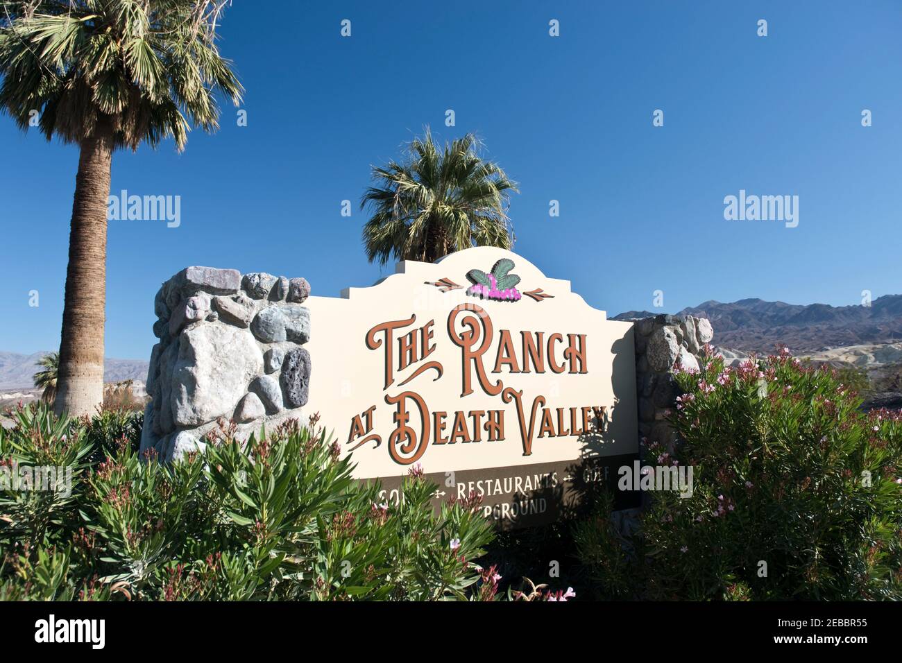 Sign at entrance to the Ranch at Death Valley, the National Park ...