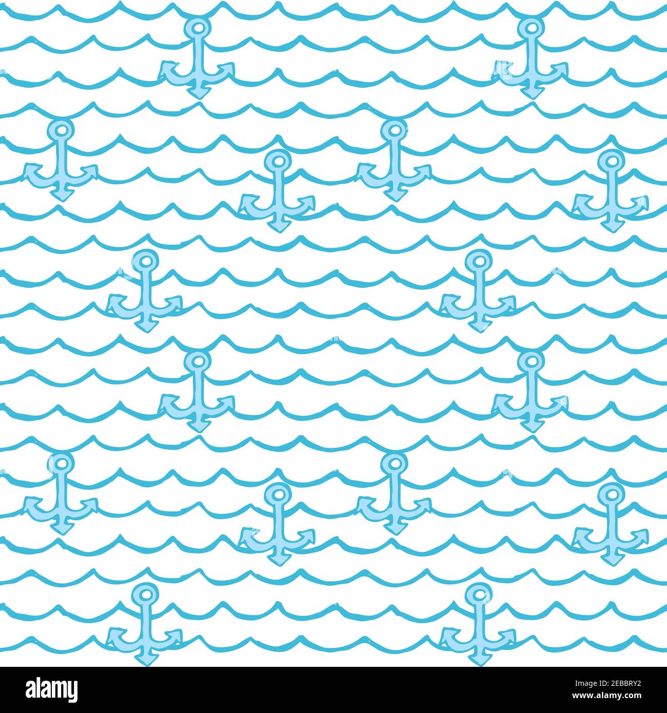 Nautical style vector pattern with anchors and waves Stock Vector Image ...