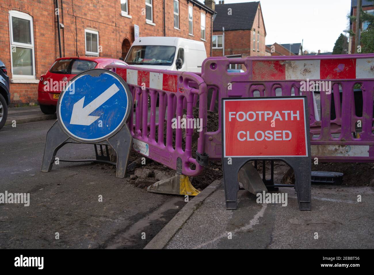 Local road works, footpath closed, safety, operator's, narrow to permit ...