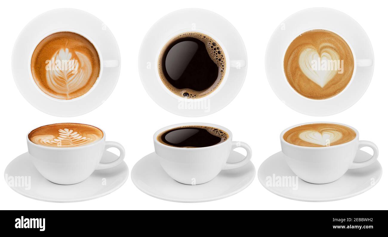 Top view and side view coffee cup collection, coffee cup assortment ...