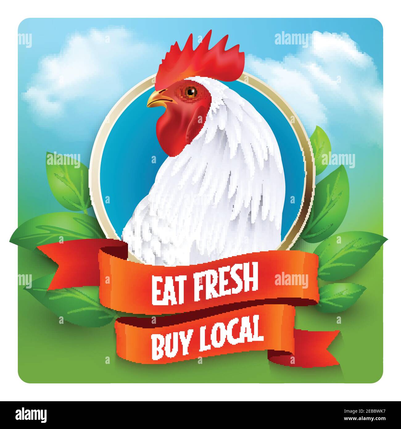 Local organic poultry farm advertisement poster with white country ...