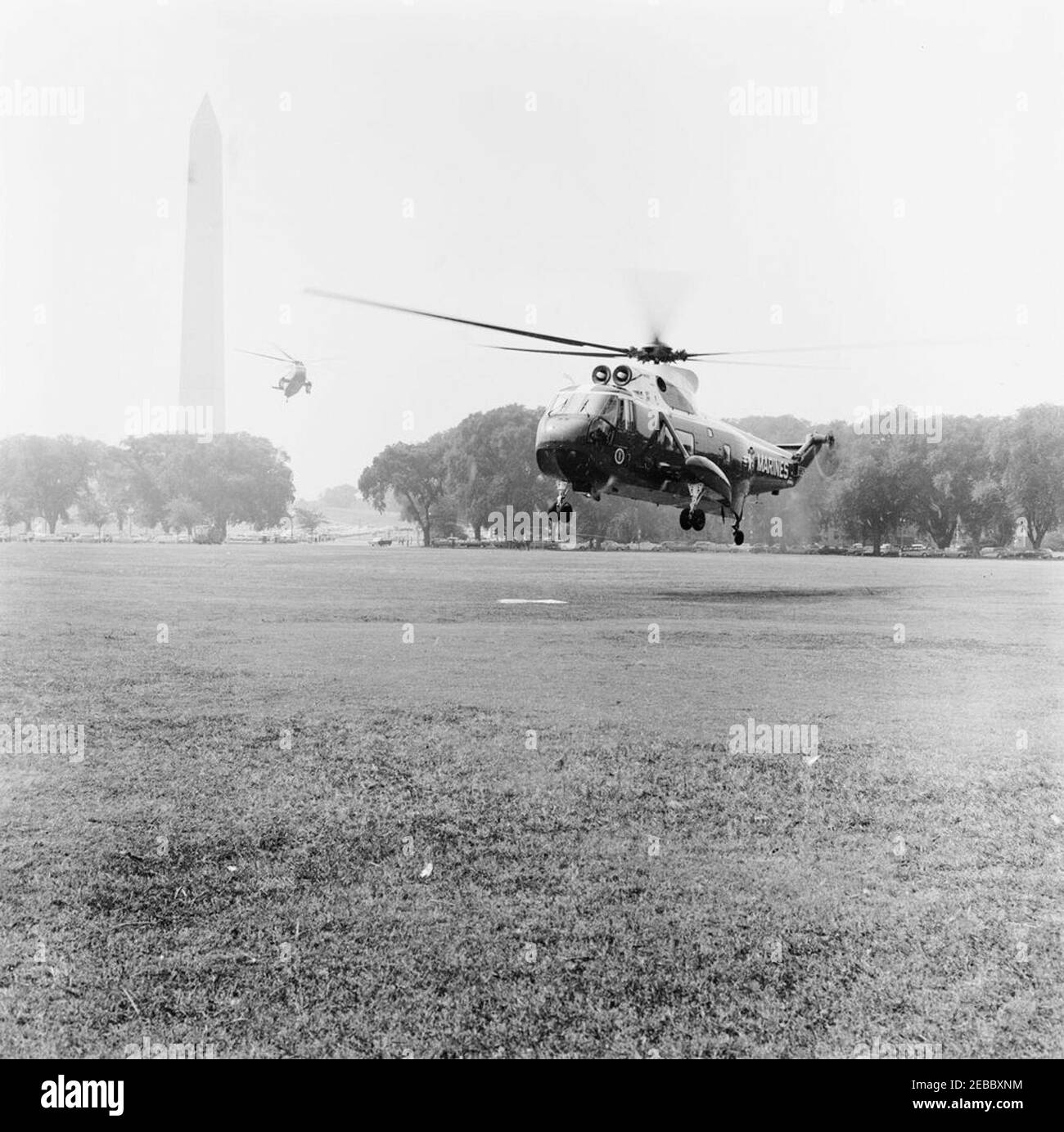 President Kennedy arrives on the Ellipse by helicopter. President John ...