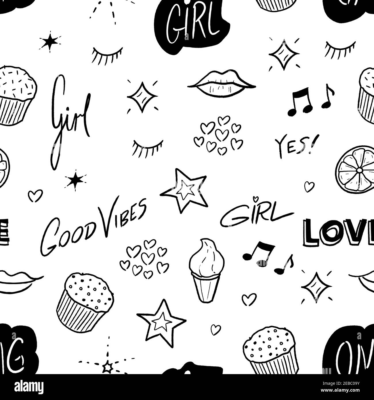 Vector fashion pattern. Girly seamless texture design. Girl power Stock ...