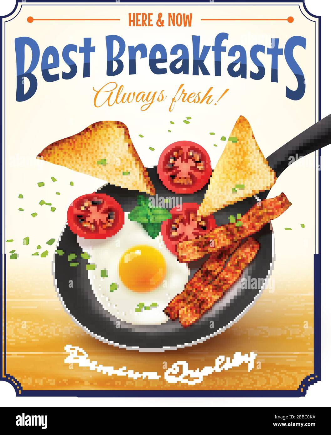 Cafe restaurant best breakfast advertisement poster with traditional ...