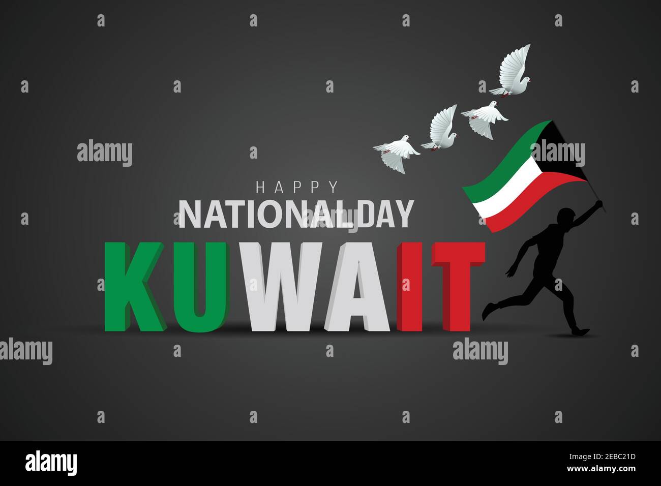 happy national day Kuwait a man running with Kuwait flag. 3d letter ...