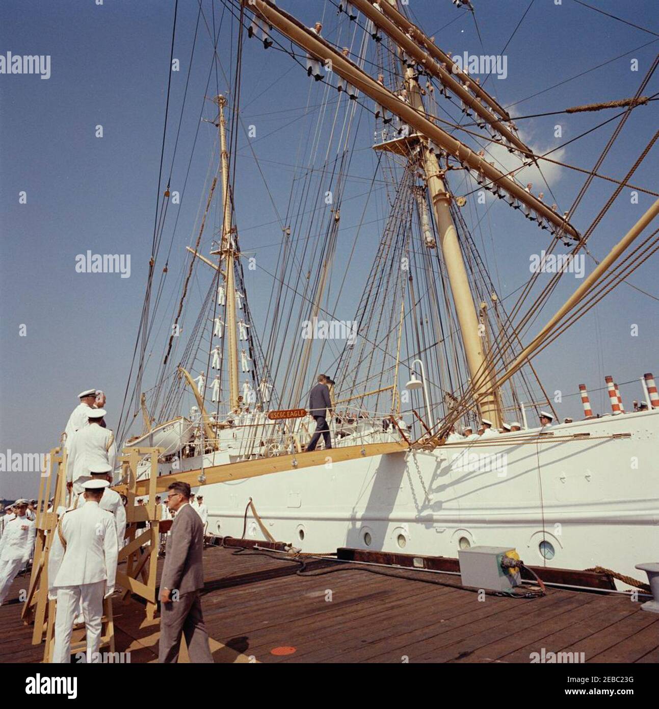 President Kennedy inspects the United States Coast Guard (USCG) barque ...