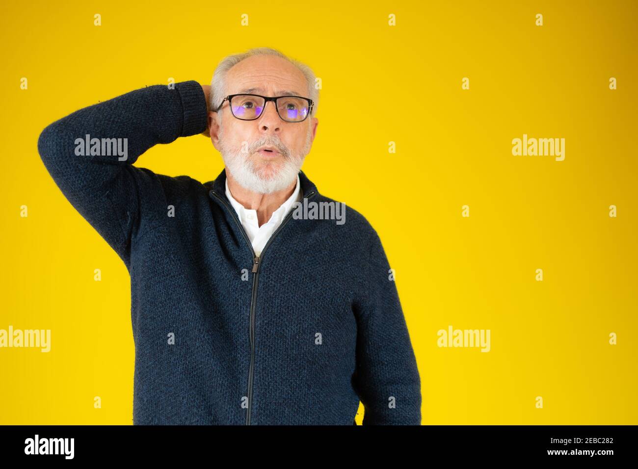 Senior caucasian man thinking worried about a question, concerned and ...