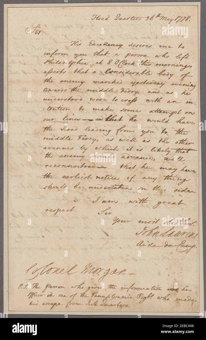 Laurens, John. Headquarters. To Col. Morgan Stock Photo - Alamy