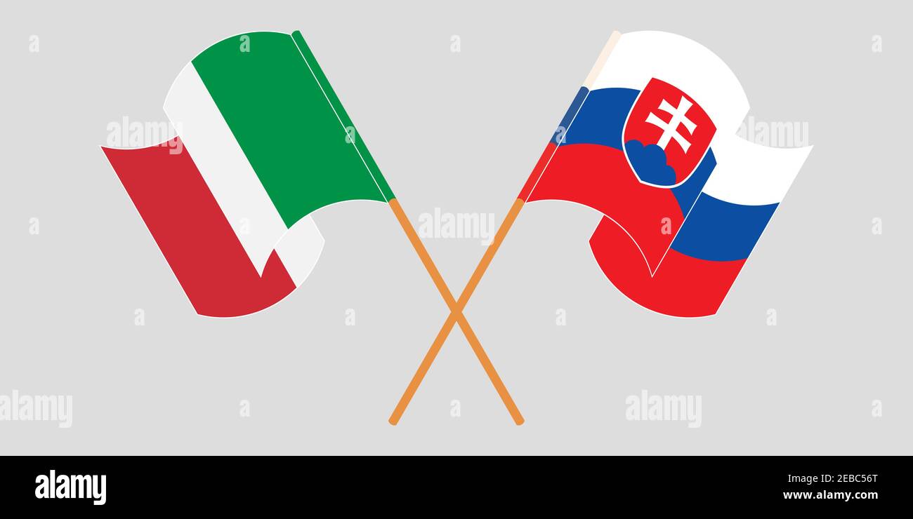 Crossed and waving flags of Slovakia and Italy. Vector illustration ...