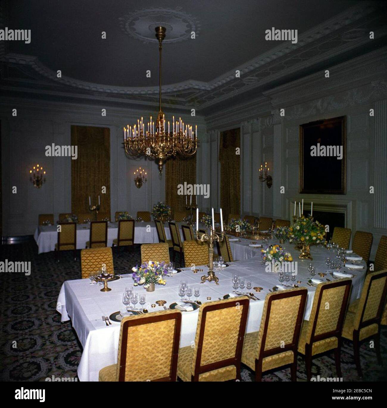 Dinner in honor of Saud bin Abdul Aziz, King of Saudi Arabia, (settings ...