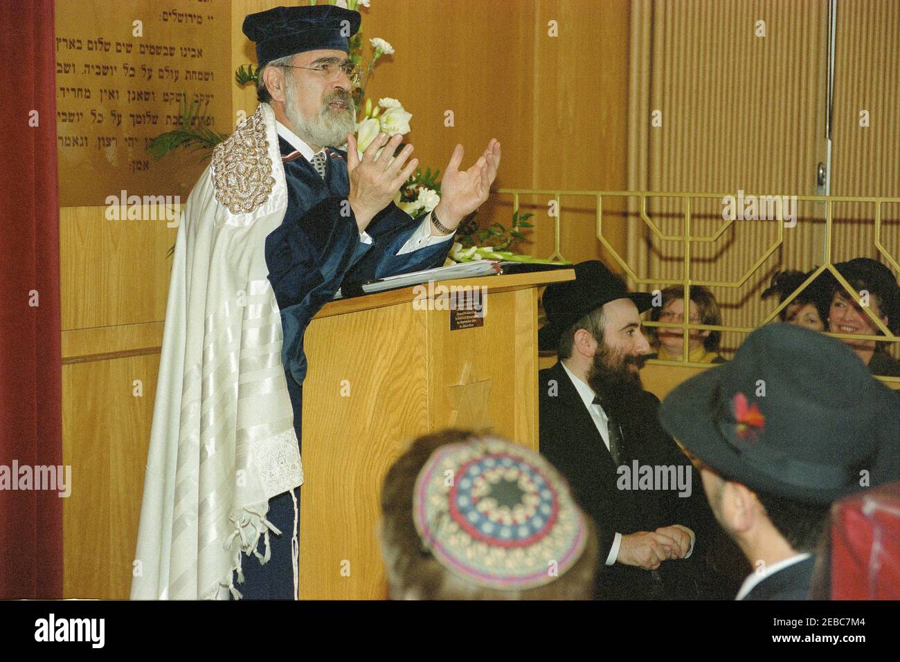 The Chief Rabbi Jonathan Sacks delivers a sermon during an official ...