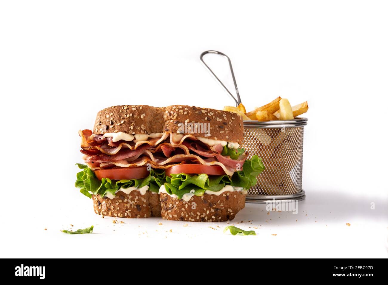 BLT sandwich and fries isolated on white background Stock Photo - Alamy