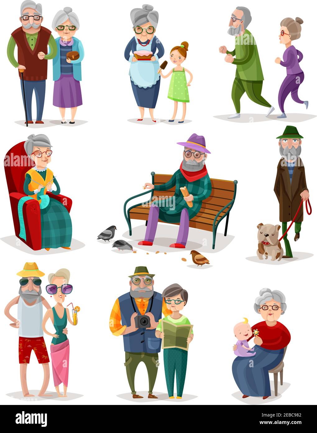 Senior people cartoon set of different activities and hobbies at ...