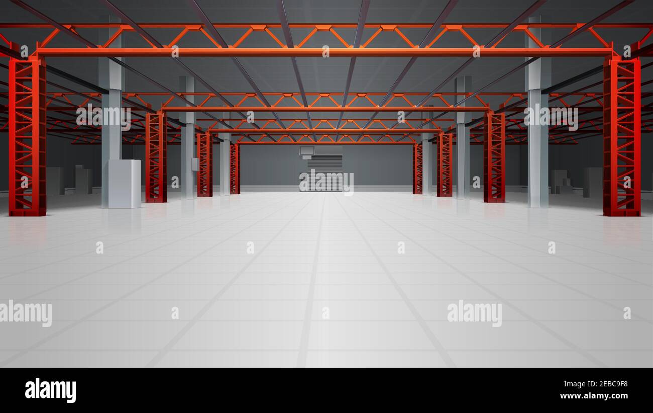 Warehouse interior realistic background with floor room and ceiling ...