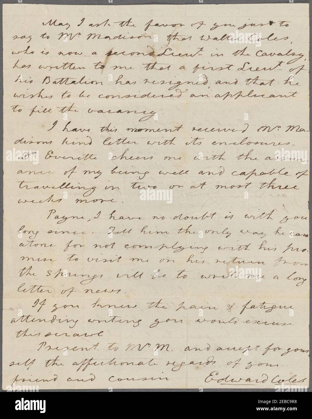 Letter from Edward Coles to Dolley Madison Stock Photo - Alamy