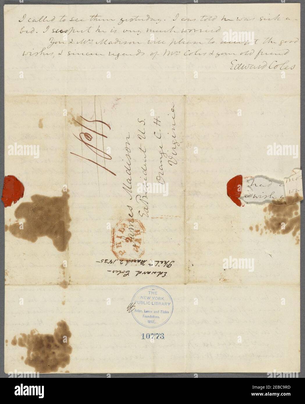 Letter from Edward Coles Stock Photo - Alamy