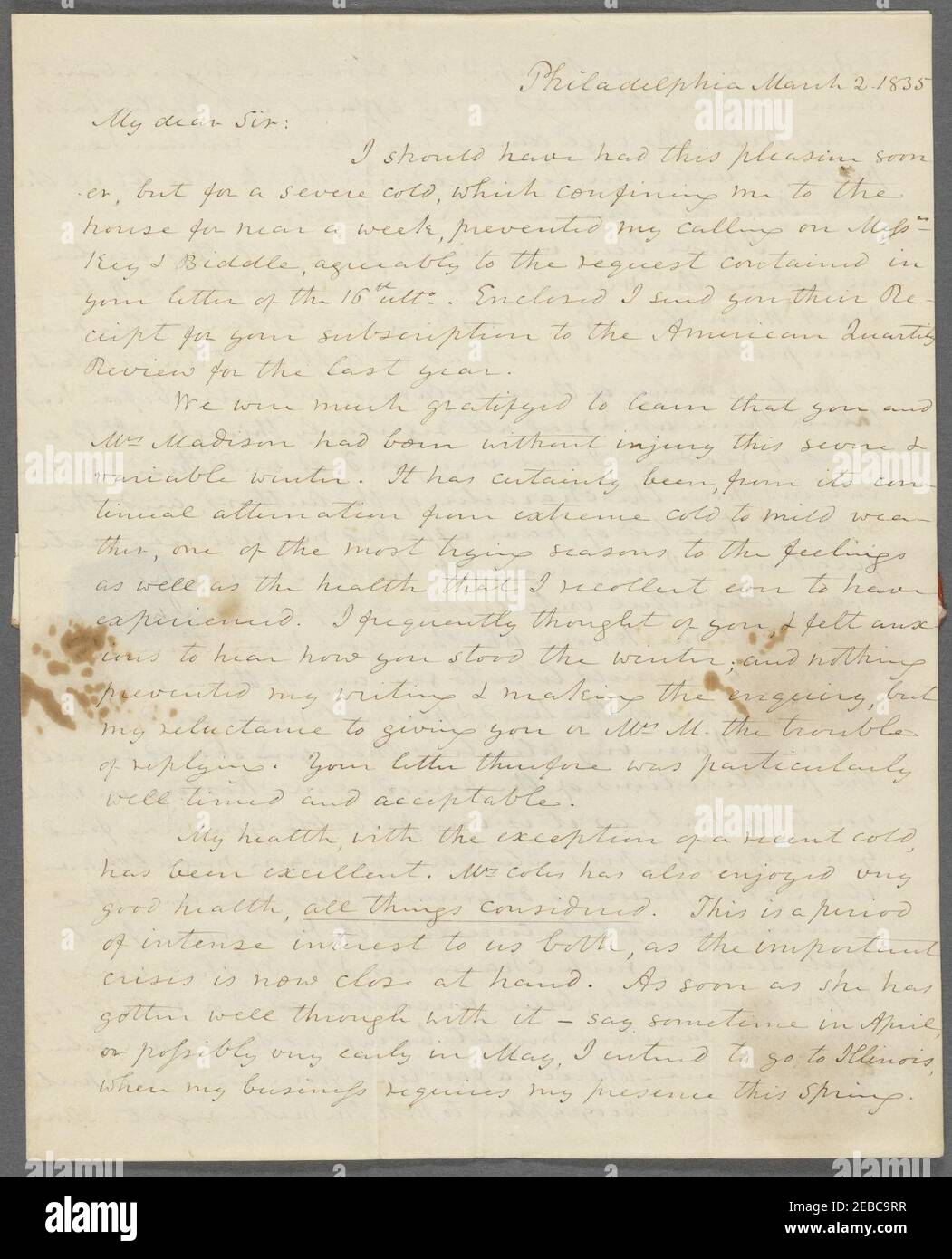 Letter from Edward Coles Stock Photo - Alamy