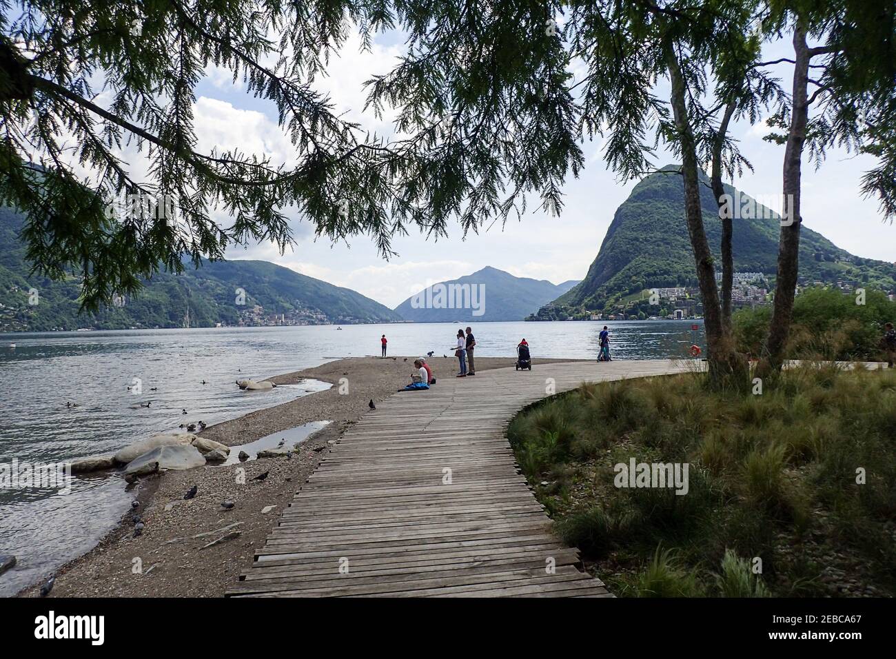 Lugano, Switzerland - May 21, 2018: Parco Ciani lakeside promenade ...