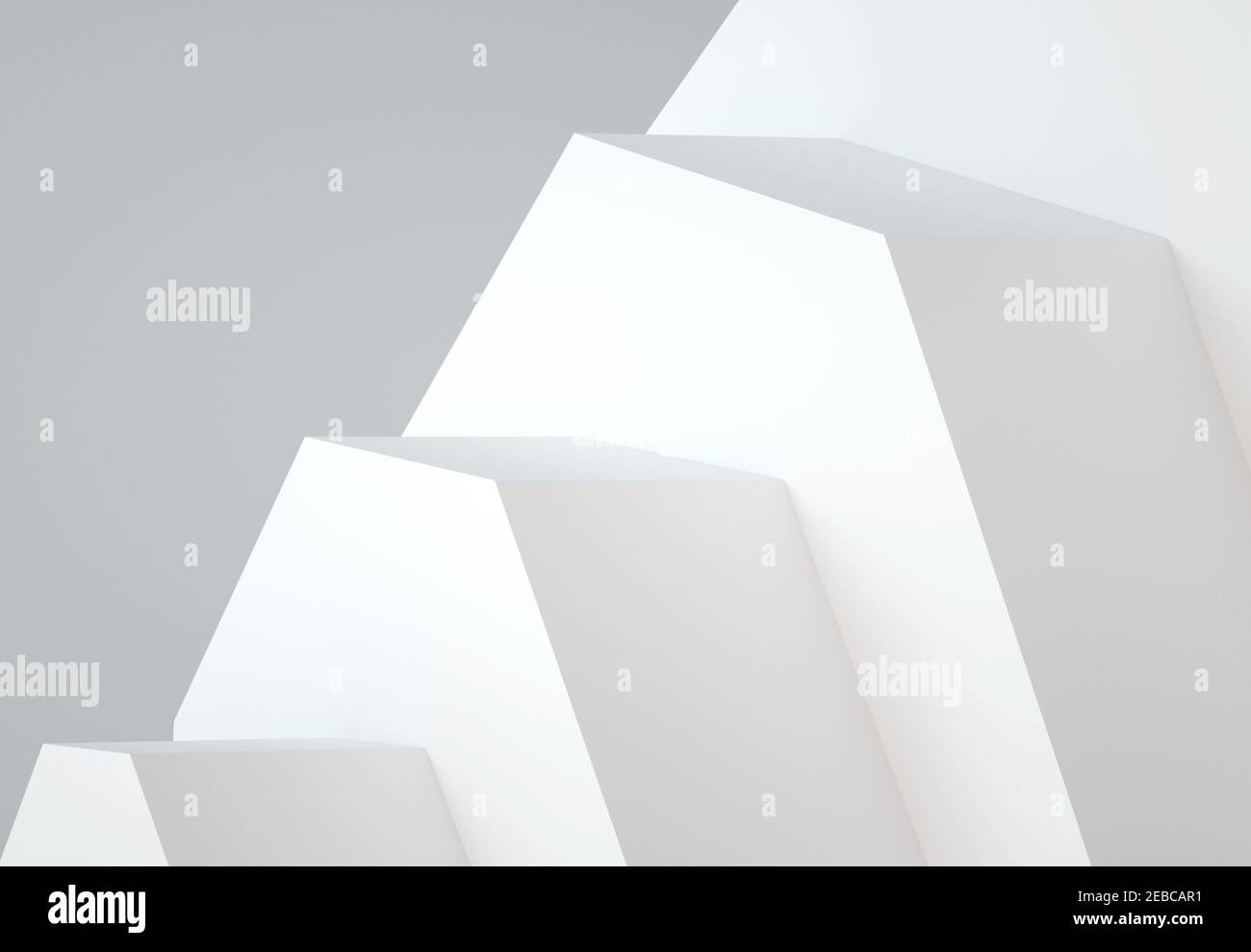 Abstract white geometric installation with soft shadows. 3d rendering ...