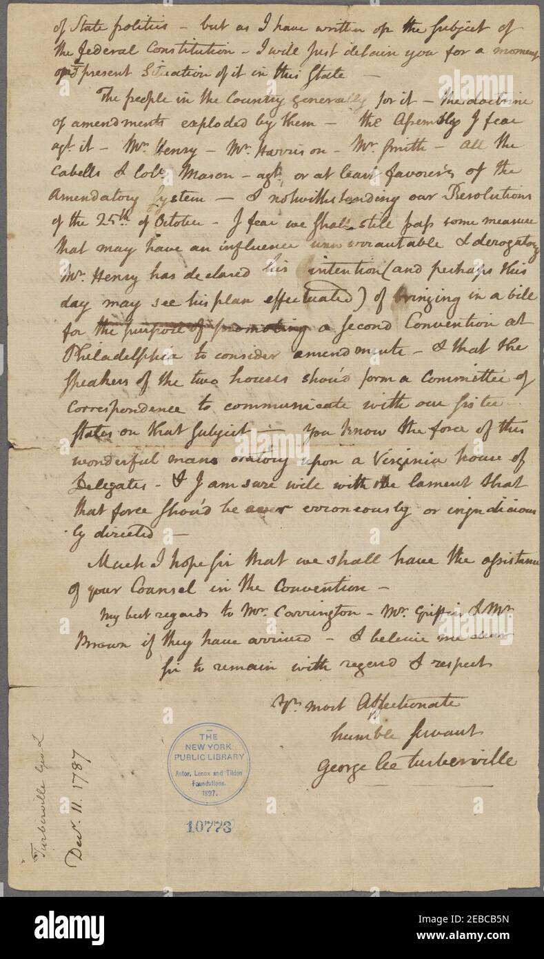Letter from George Lee Turberville Stock Photo - Alamy