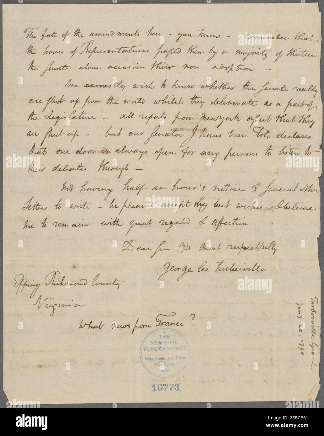 Letter from George Lee Turberville Stock Photo - Alamy