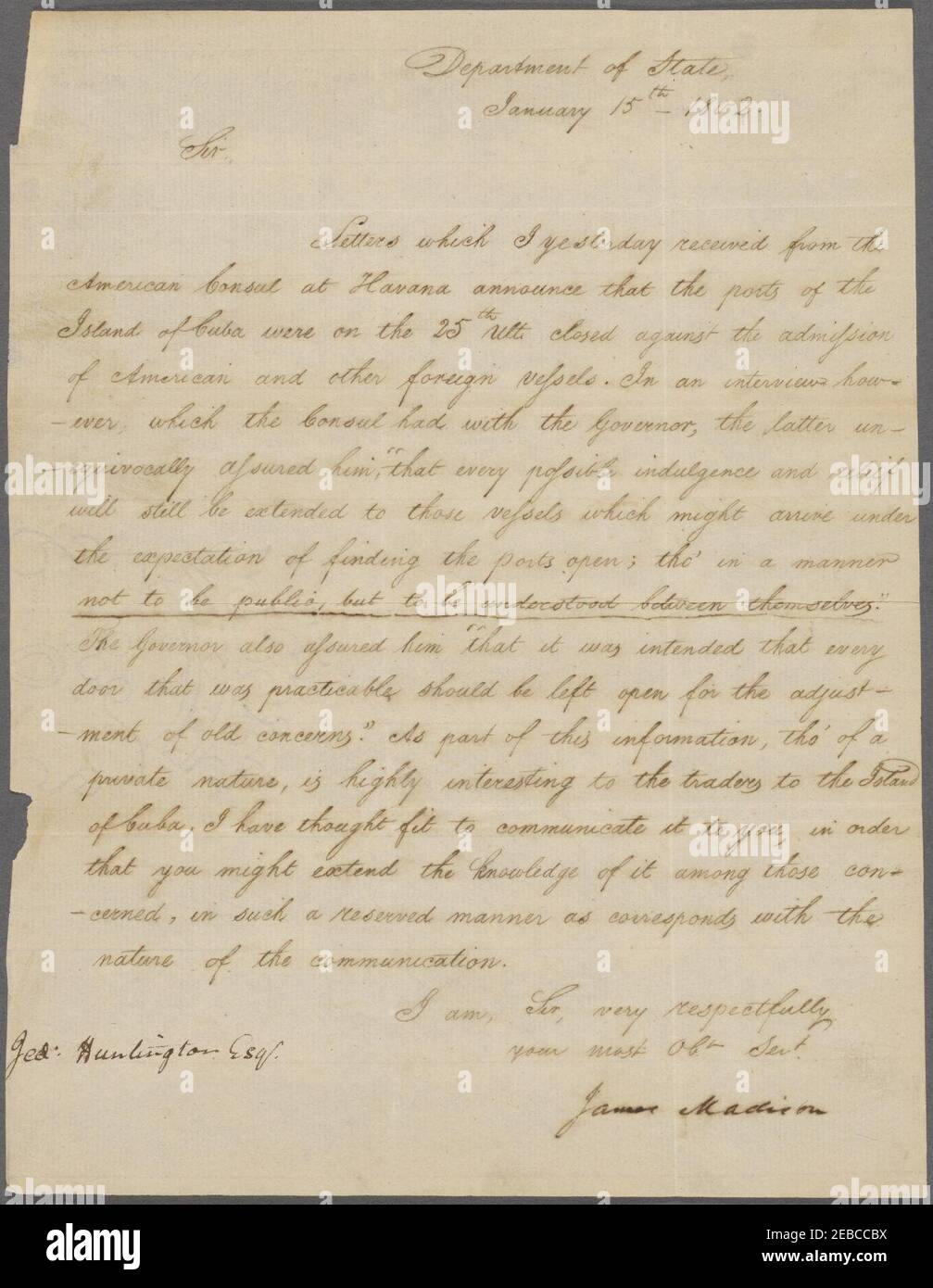 Letter from James Madison Stock Photo - Alamy