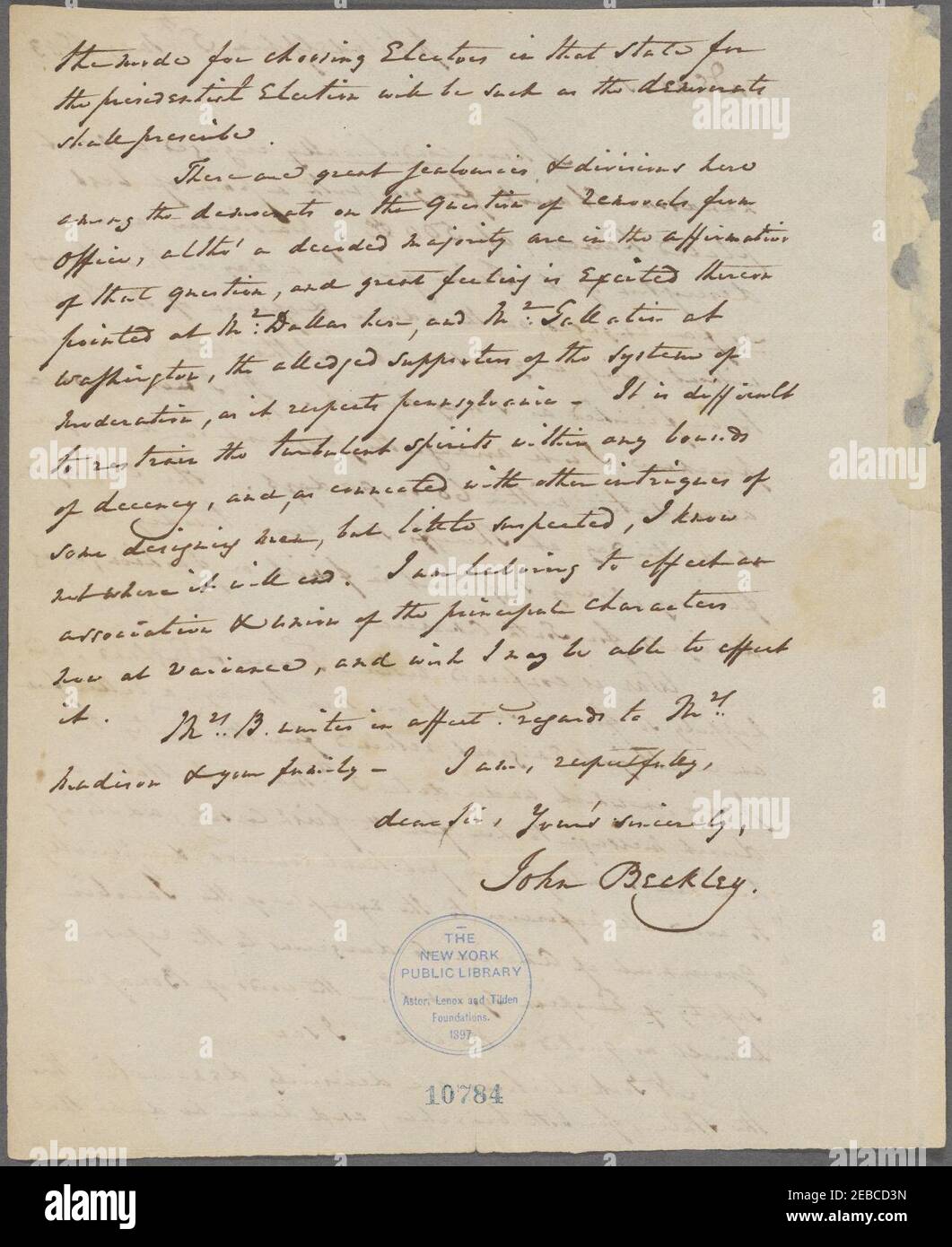 Letter from John Beckley Stock Photo - Alamy