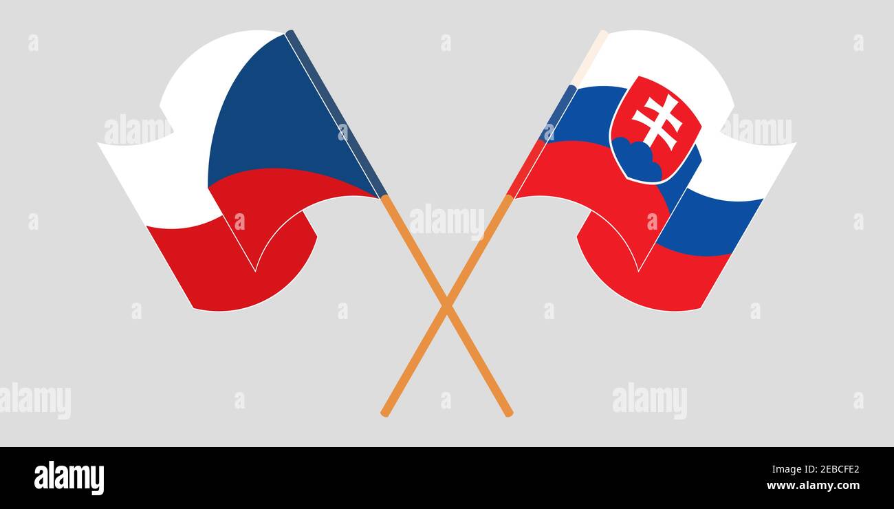Crossed and waving flags of Slovakia and Czech Republic. Vector ...