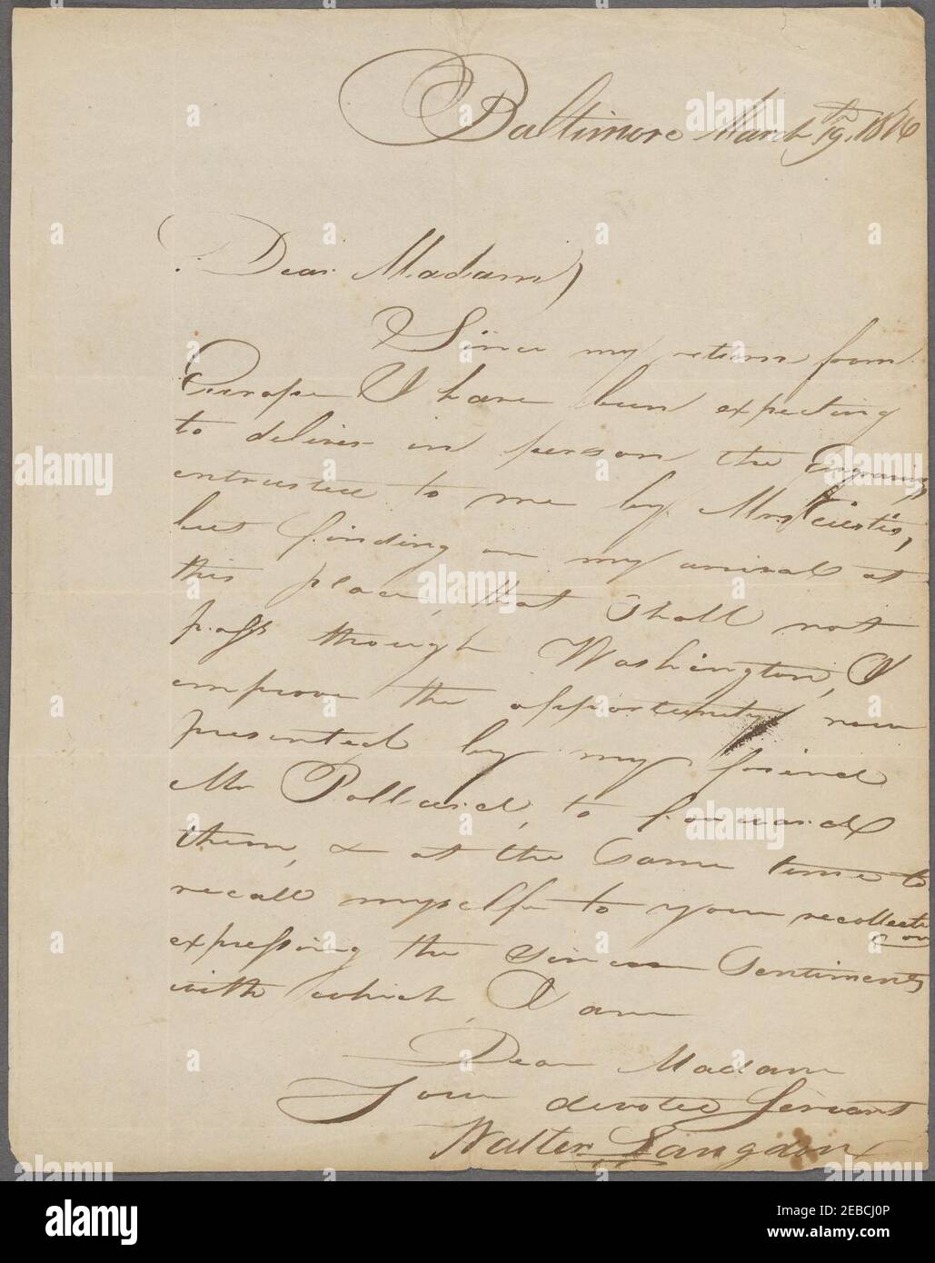 Letter from Walter Langdon to Dolley Madison Stock Photo - Alamy